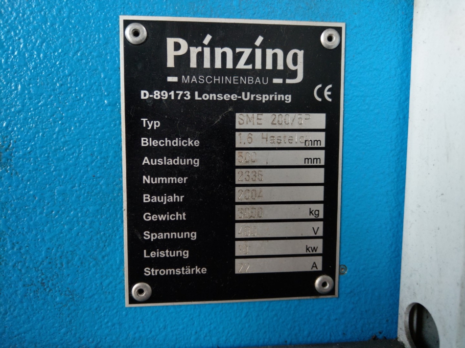 Prinzing Voormachine - verkocht Typ : SME 200/5P Plaatbewerking ...